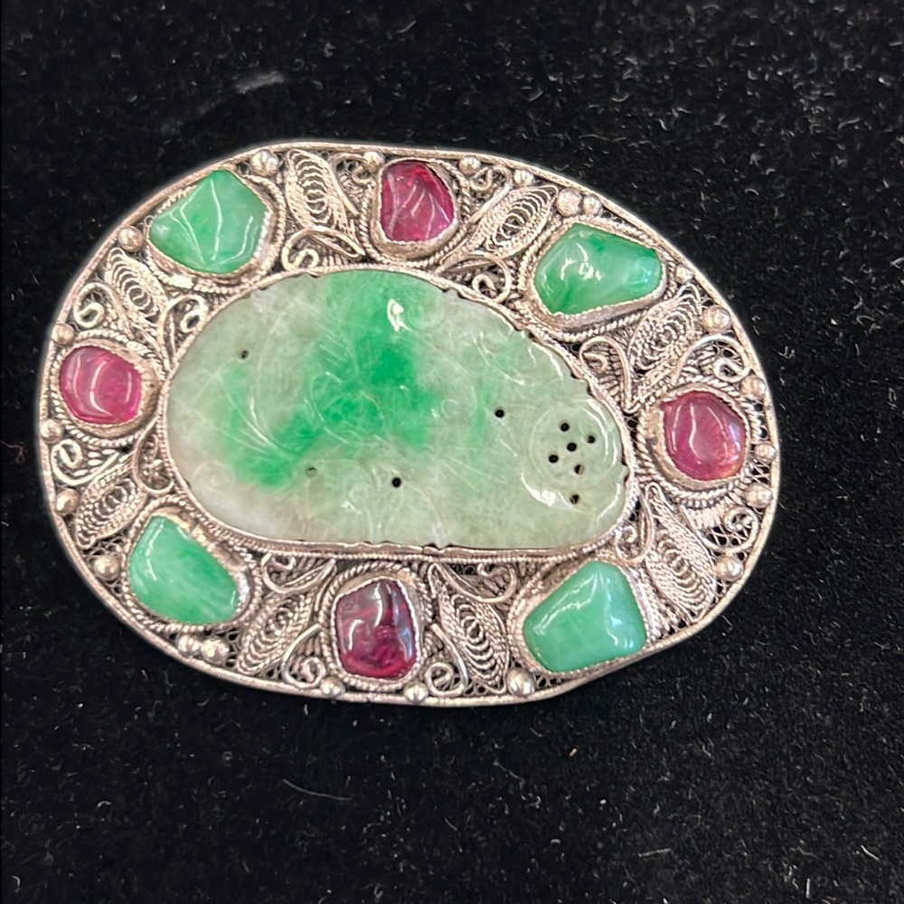 Antique Chinese Filigree Sterling Silver Tourmaline C… - Gem